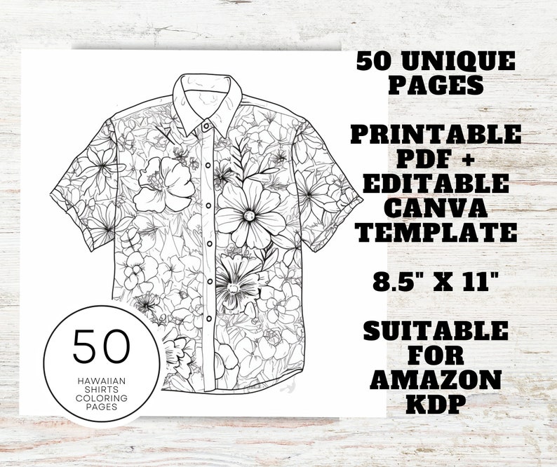 KDP Interior Hawaiian Shirts Coloring Pages 8.5 X 11 Printable PDF ...