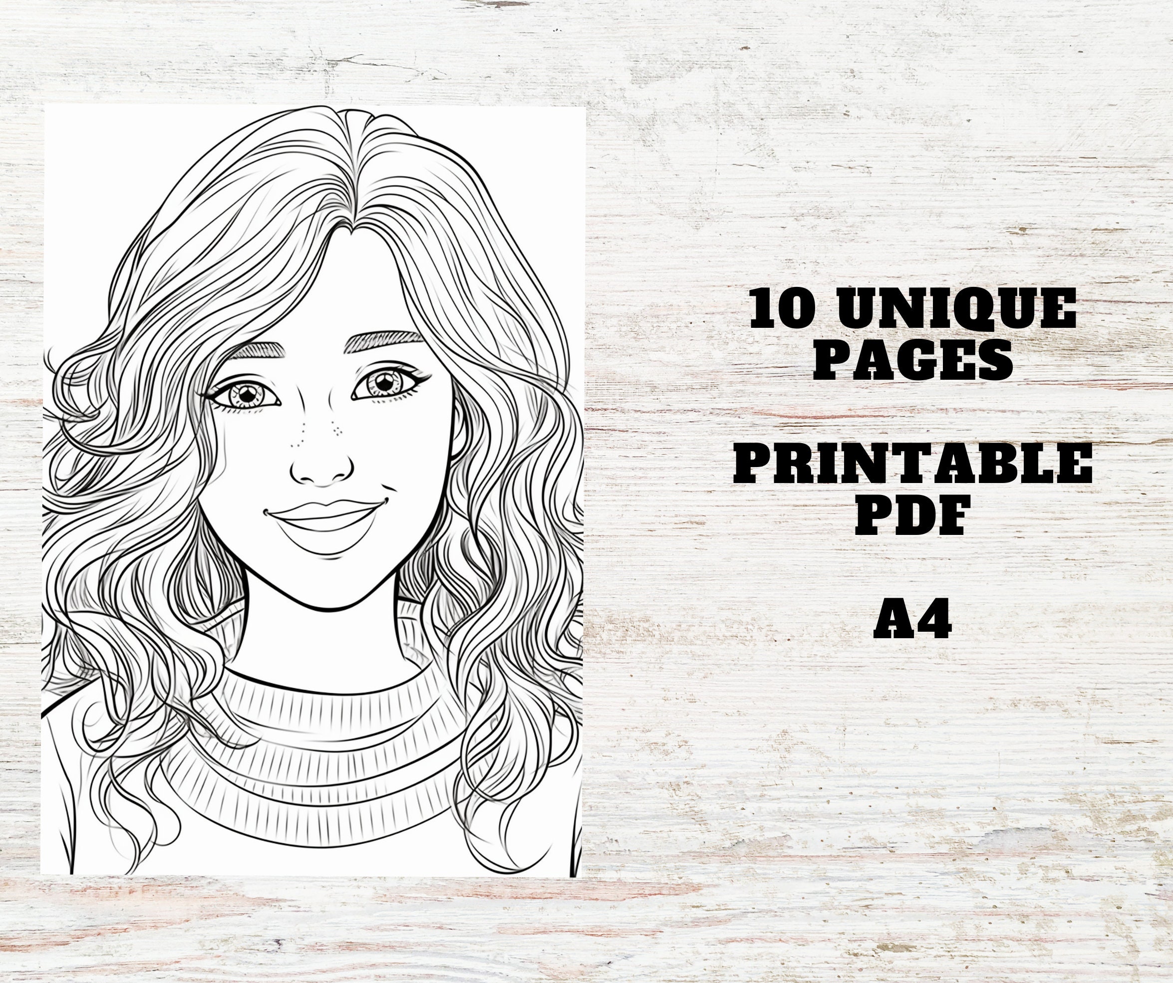 10 Happy Girl Coloring Pages Printable PDF A4 Cute Coloring Sheets for ...