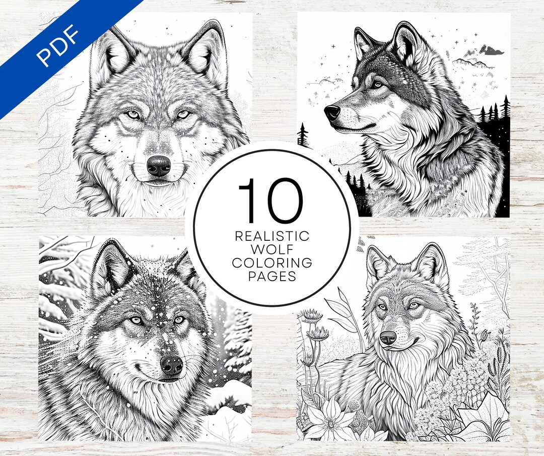 10 Wolf Coloring Pages for Teens & Adults | Printable PDF 10 Pages A4 ...