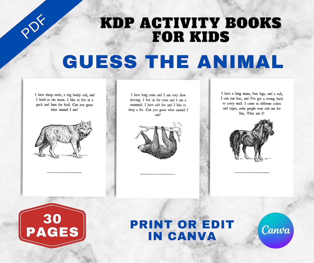 Guess the Animal Kids Activity Book KDP Interior - PDF Ready to Print ...