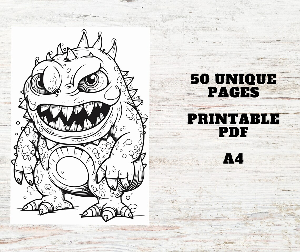 50 Creepy Cute Monsters Coloring Pages Printable PDF A4 Cute Coloring ...