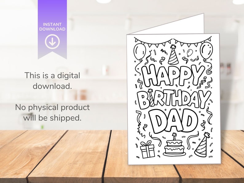 Happy Birthday Dad Printable Coloring Card | Digital Download | Fun DIY ...