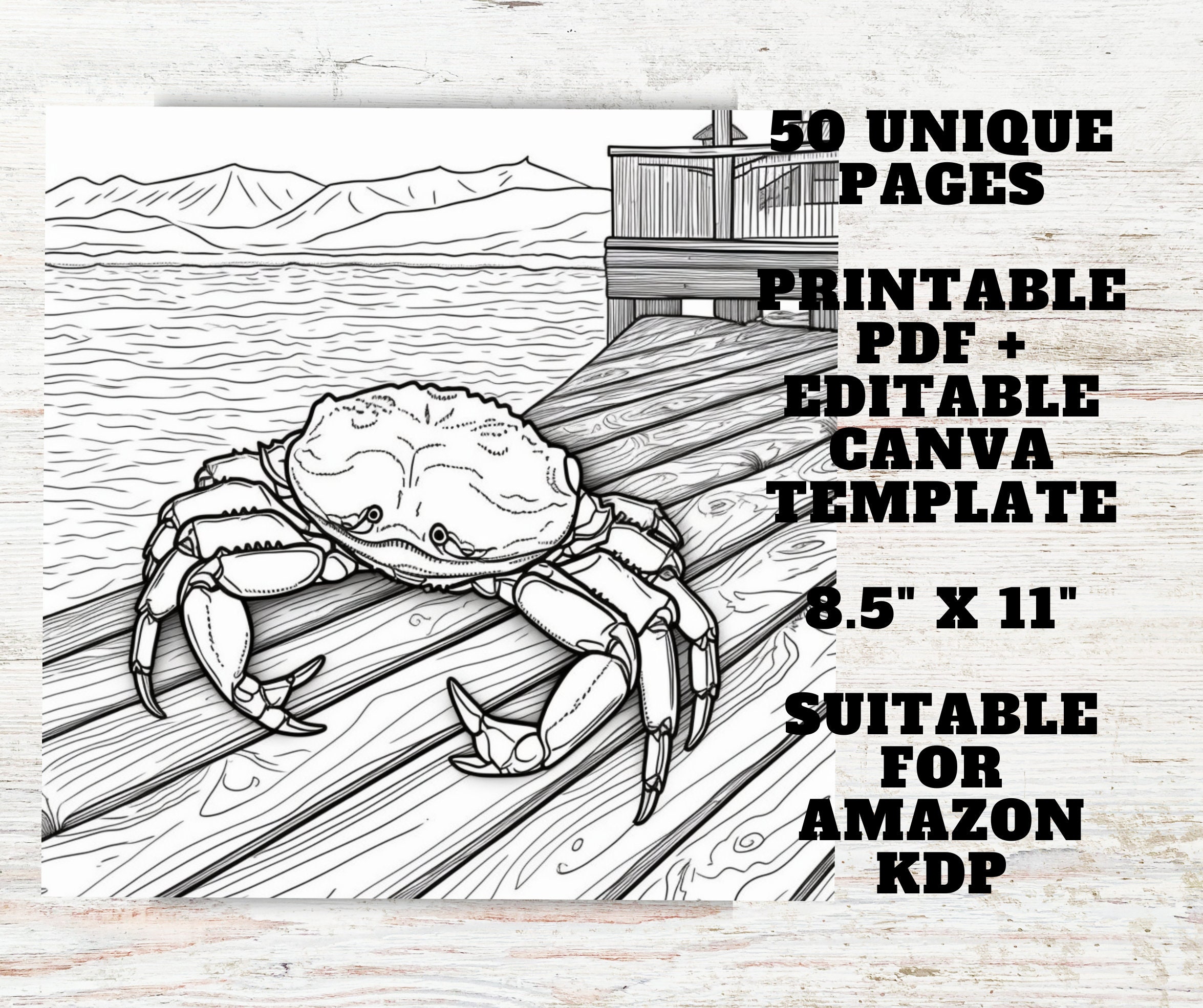 KDP Interior 50 Crab Coloring Pages 8.5 X 11 Printable PDF Sea ...