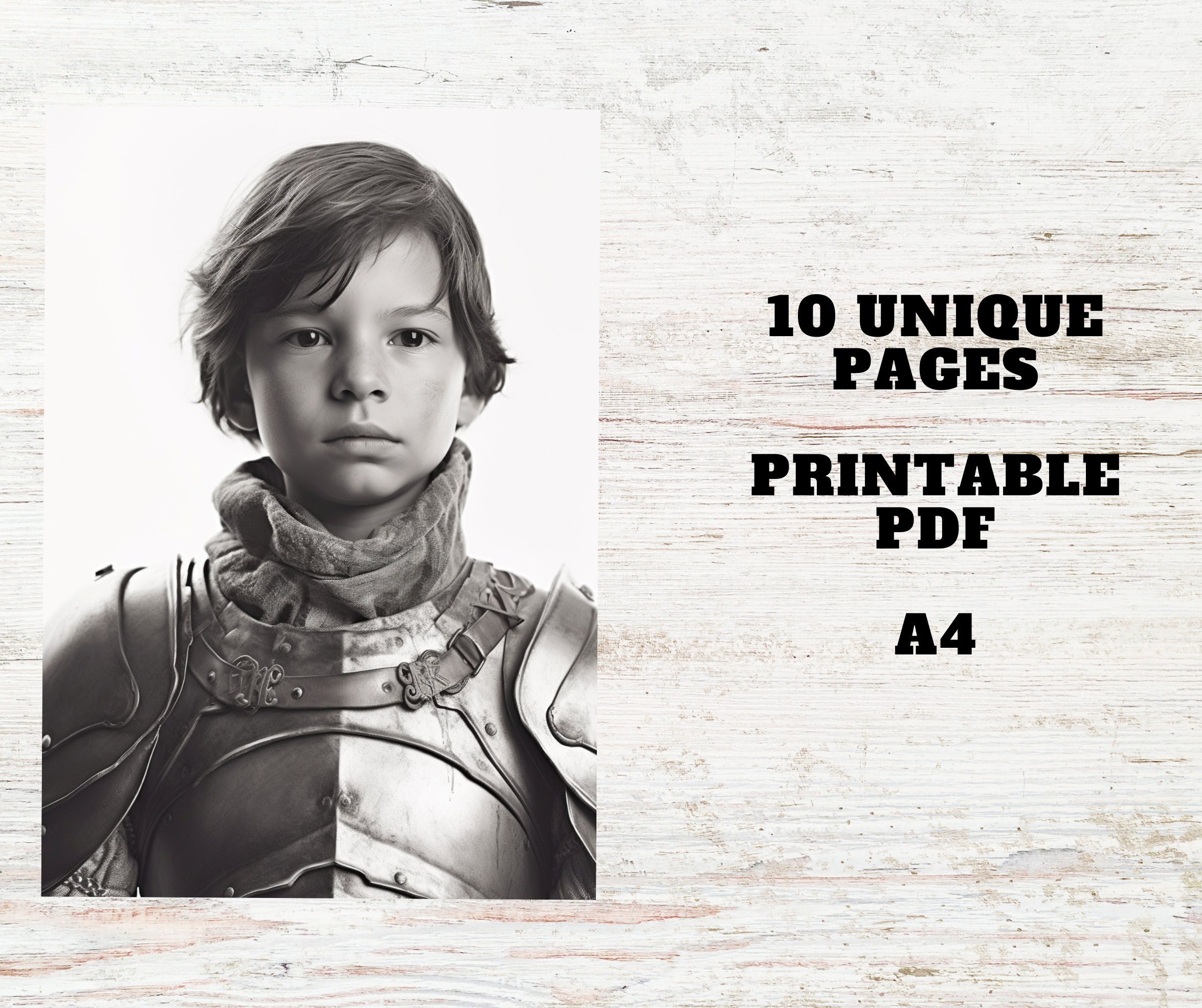 10 Grayscale Kid Knight Coloring Pages for Adults Digital Fantasy ...