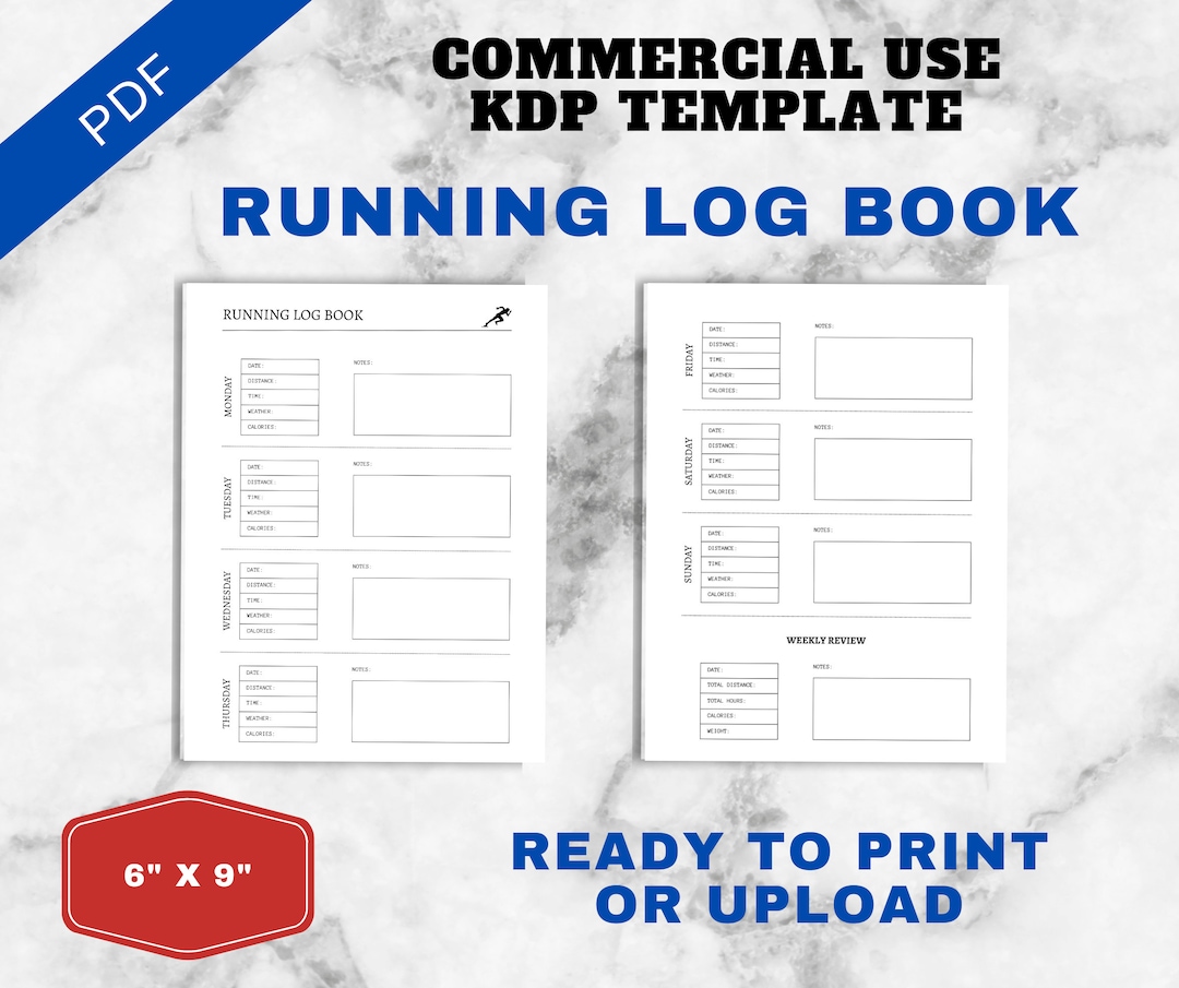 Running Log Book KDP Interior | 6x9 | Printable PDF Template | Ready to ...