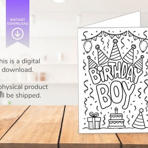 Birthday Boy Coloring Card Printable | Digital Download Birthday Card ...