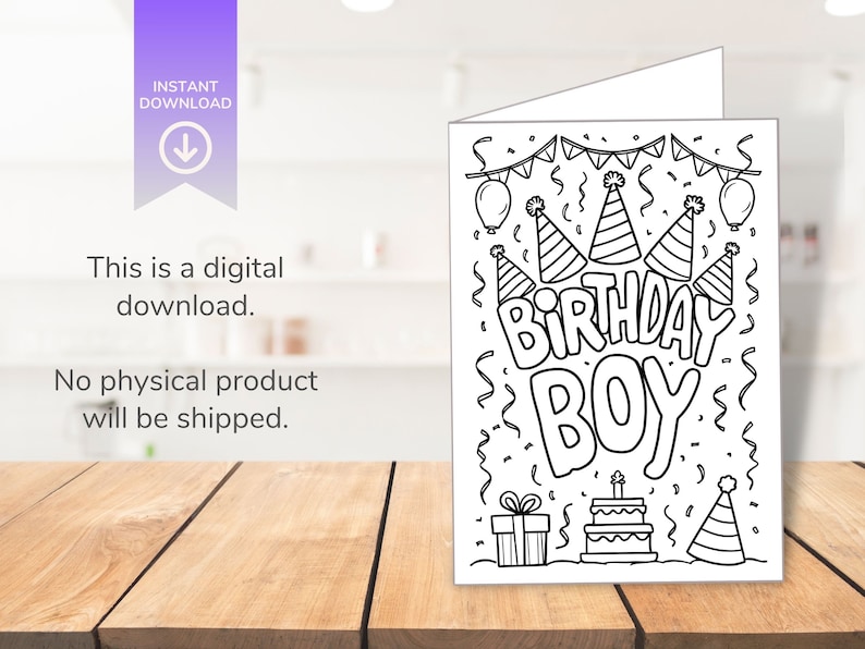 Birthday Boy Coloring Card Printable | Digital Download Birthday Card ...