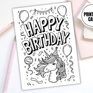 Happy Birthday Unicorn Coloring Card - Printable Digital Download ...