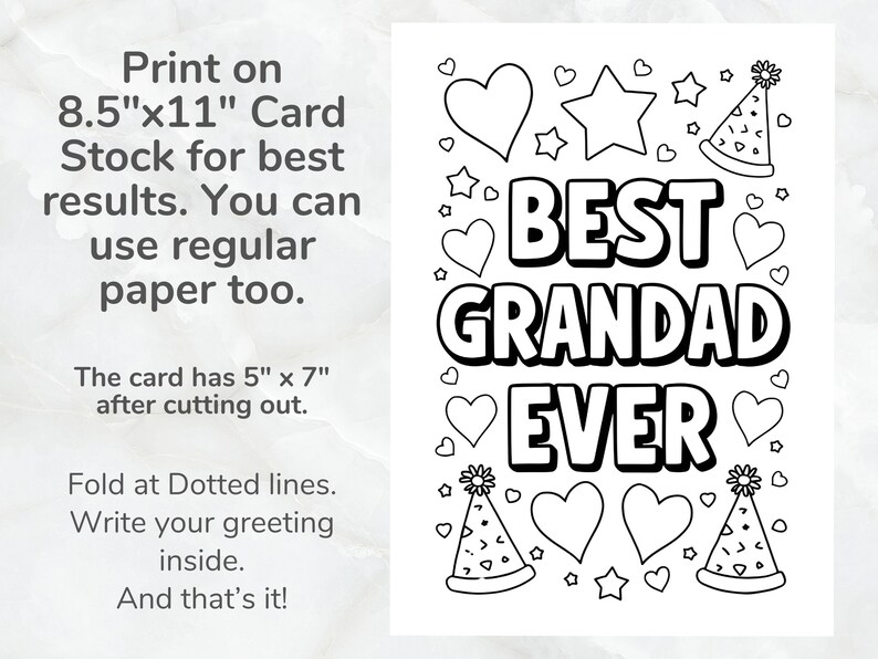 Best Grandad Ever Printable Coloring Card | Digital Father's Day Card ...