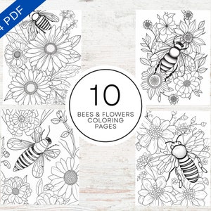 10 Bee & Flowers Coloring Pages | Printable PDF A4 | Spring Insects ...