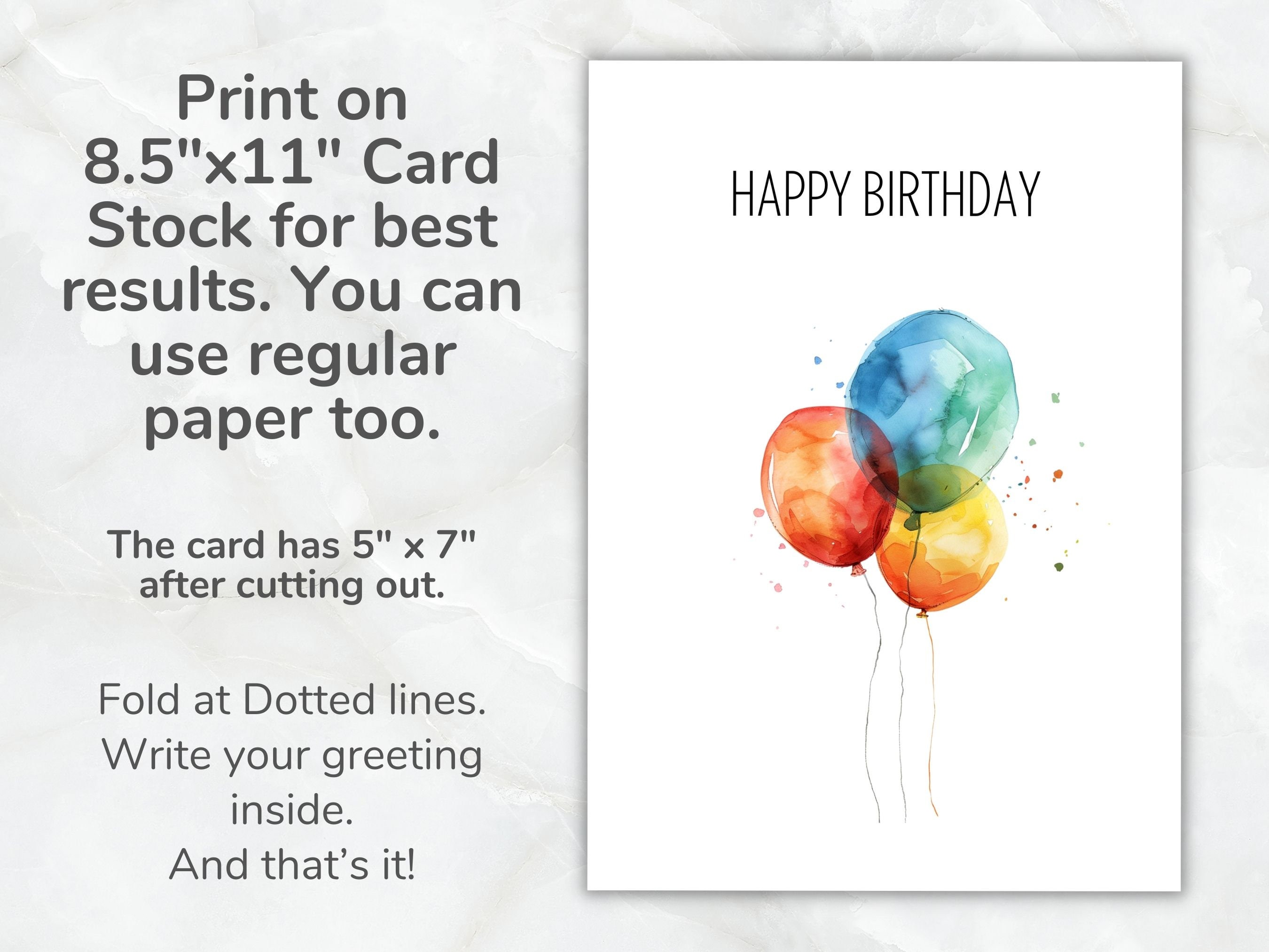 Watercolor Happy Birthday Balloons Printable Card - Digital Download ...