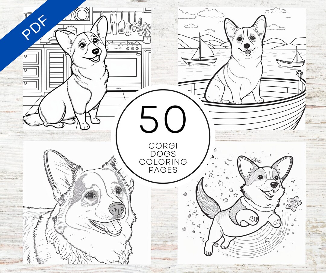 KDP Interior 50 Corgi Dogs Coloring Pages | 8.5" X 11" Printable PDF ...