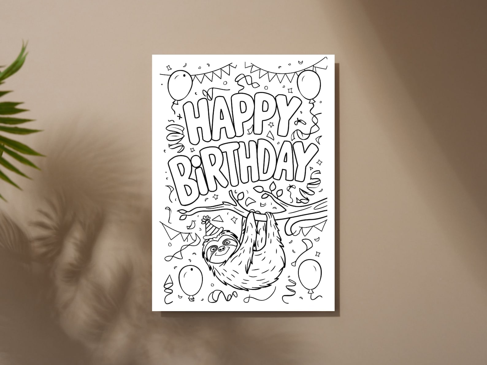 Happy Birthday Sloth Printable Coloring Card Digital Download Kid's ...