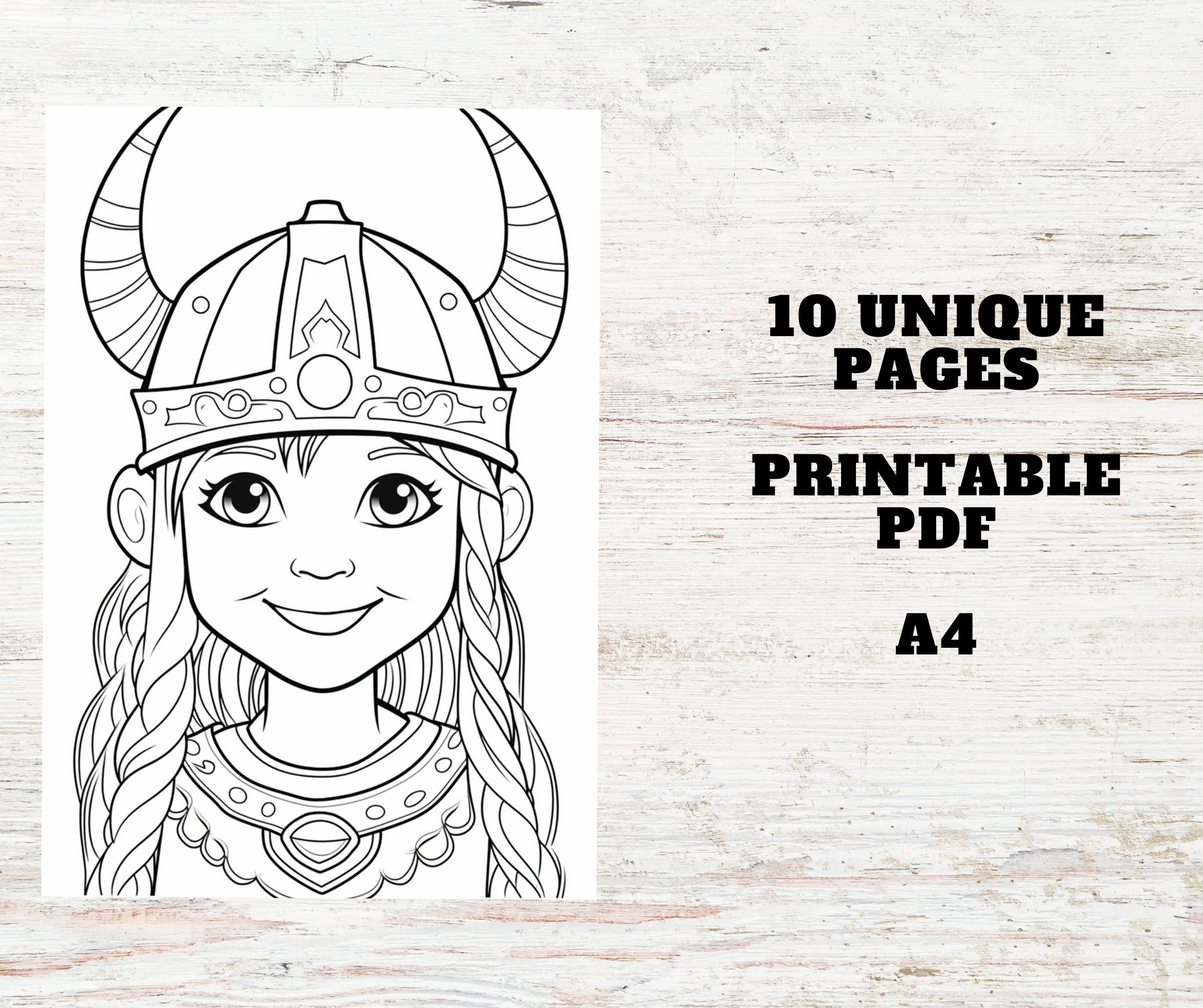 10 Cute Viking Girl Coloring Pages Printable PDF 10 Pages A4 Grayscale ...