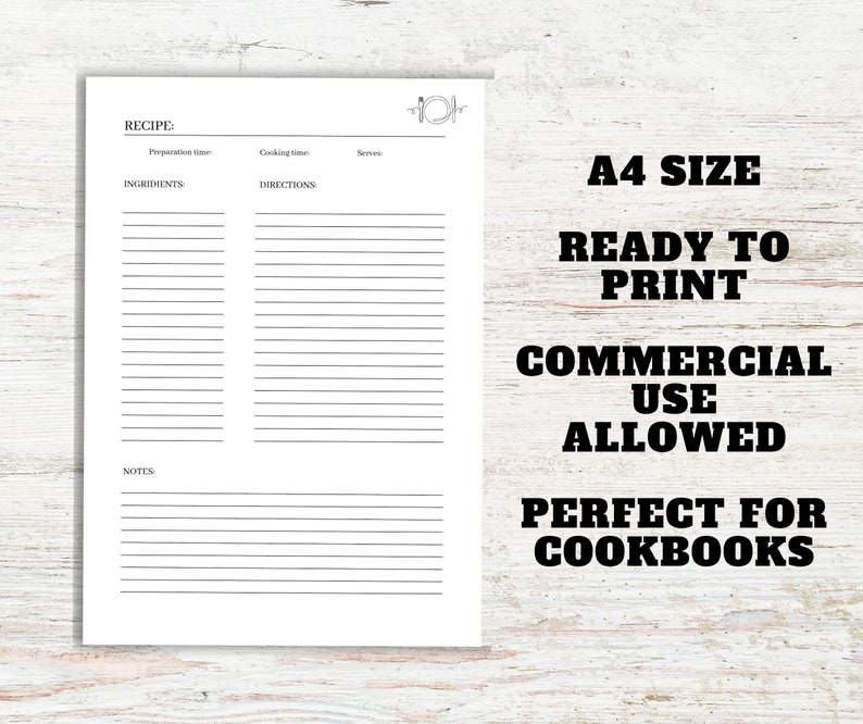 Blank Recipe Book Printable PDF | A4 | Family Cookbook Template | Clean ...