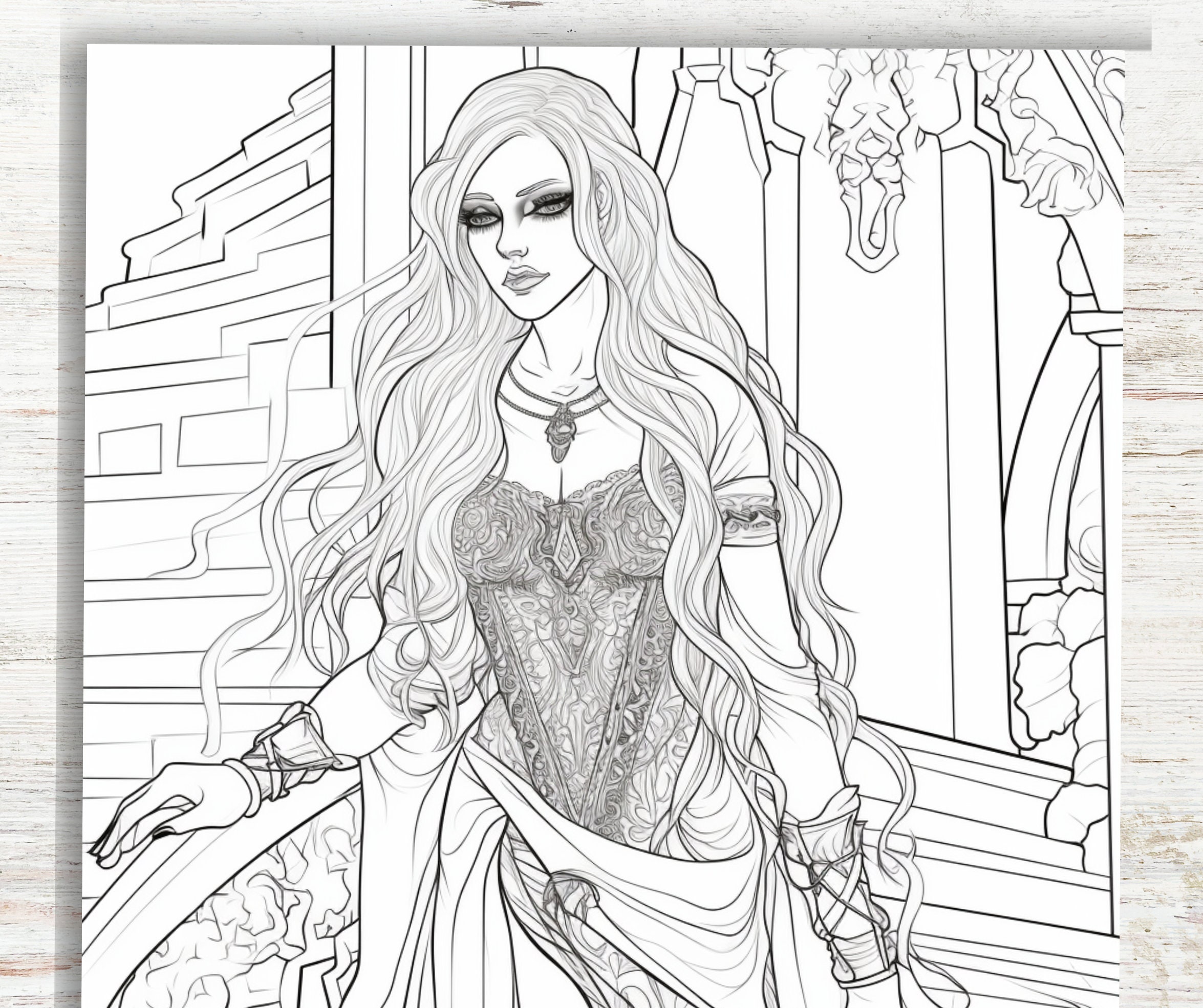 25 Gothic Women Coloring Pages Printable Gothic Coloring Book for Teens ...