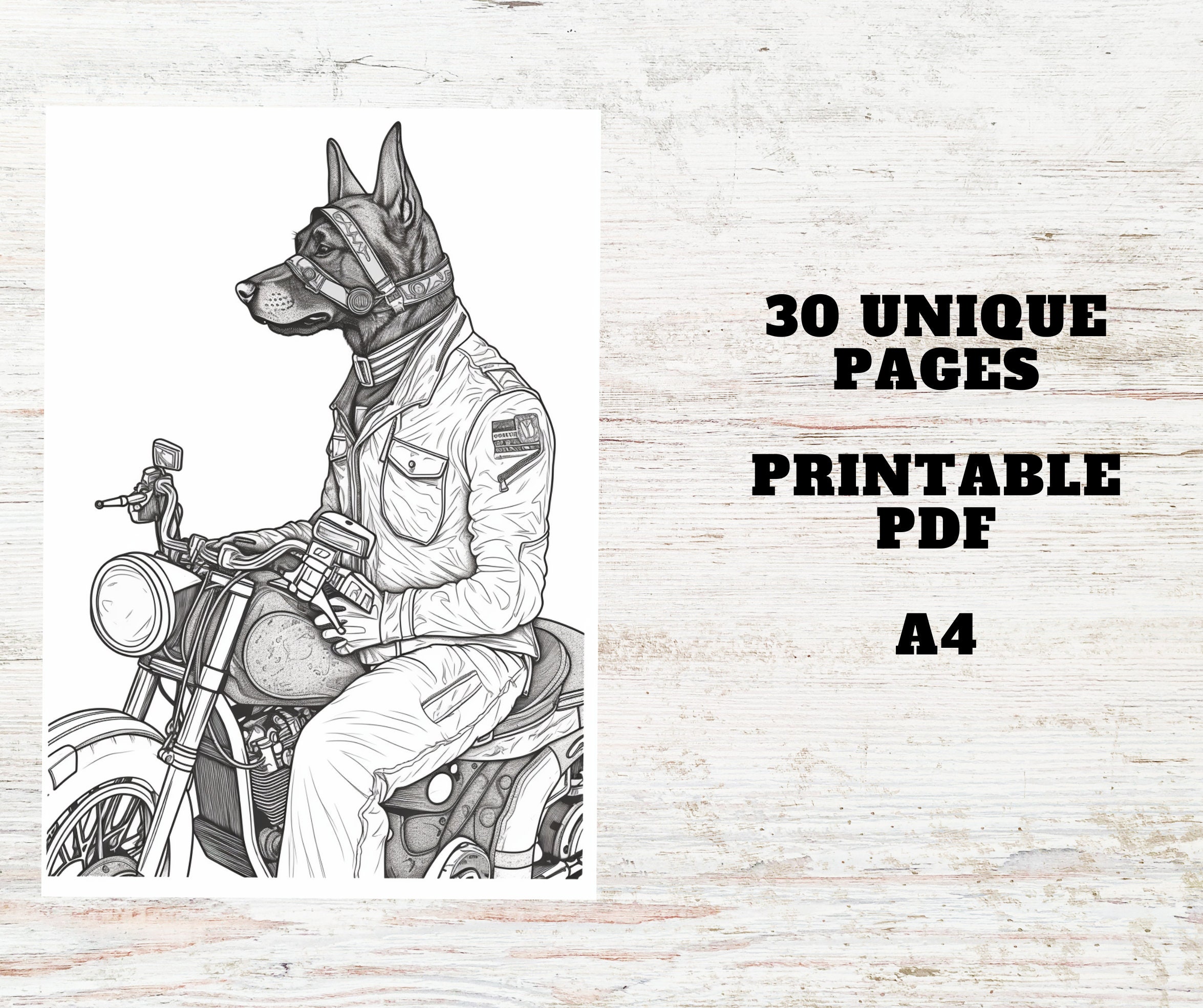 30 Dogs on Motorcycles Coloring Pages | Printable PDF 30 Pages A4 ...