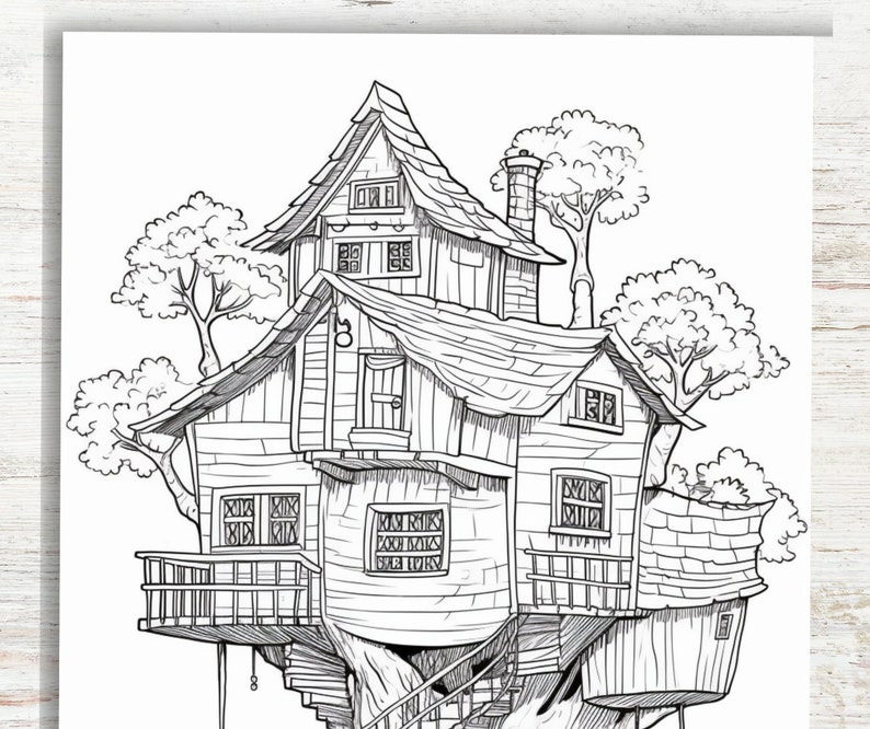 30 Treehouse Coloring Pages Printable PDF A4 Adult Coloring Pages for ...