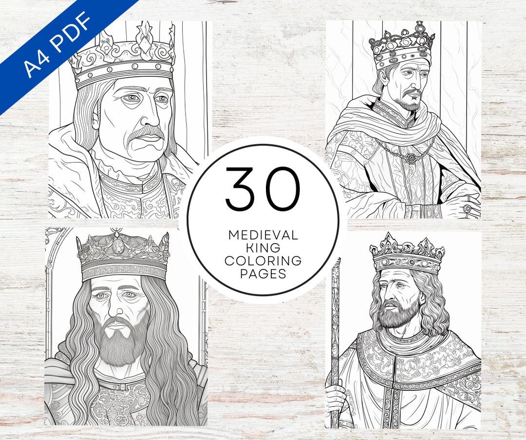 30 Medieval King Coloring Pages | Printable PDF 10 Pages A4 | Grayscale ...