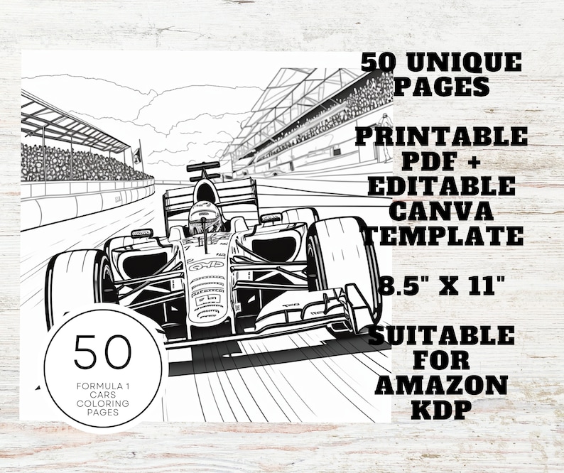 KDP Interior Formula 1 Coloring Pages | 8.5" X 11" Printable PDF ...