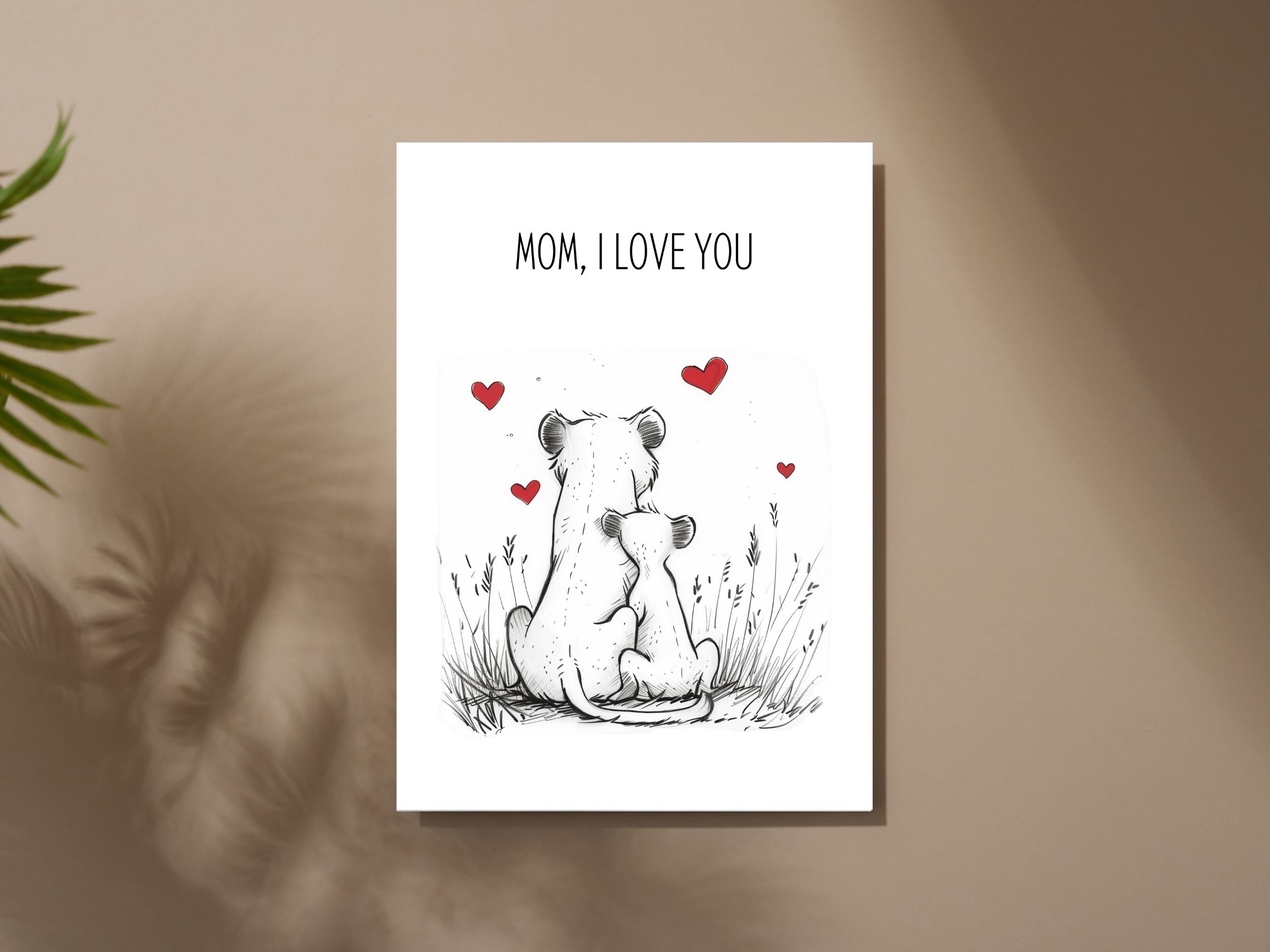 Digital Download - Cute Watercolor Mom I Love You Lions Printable Card ...