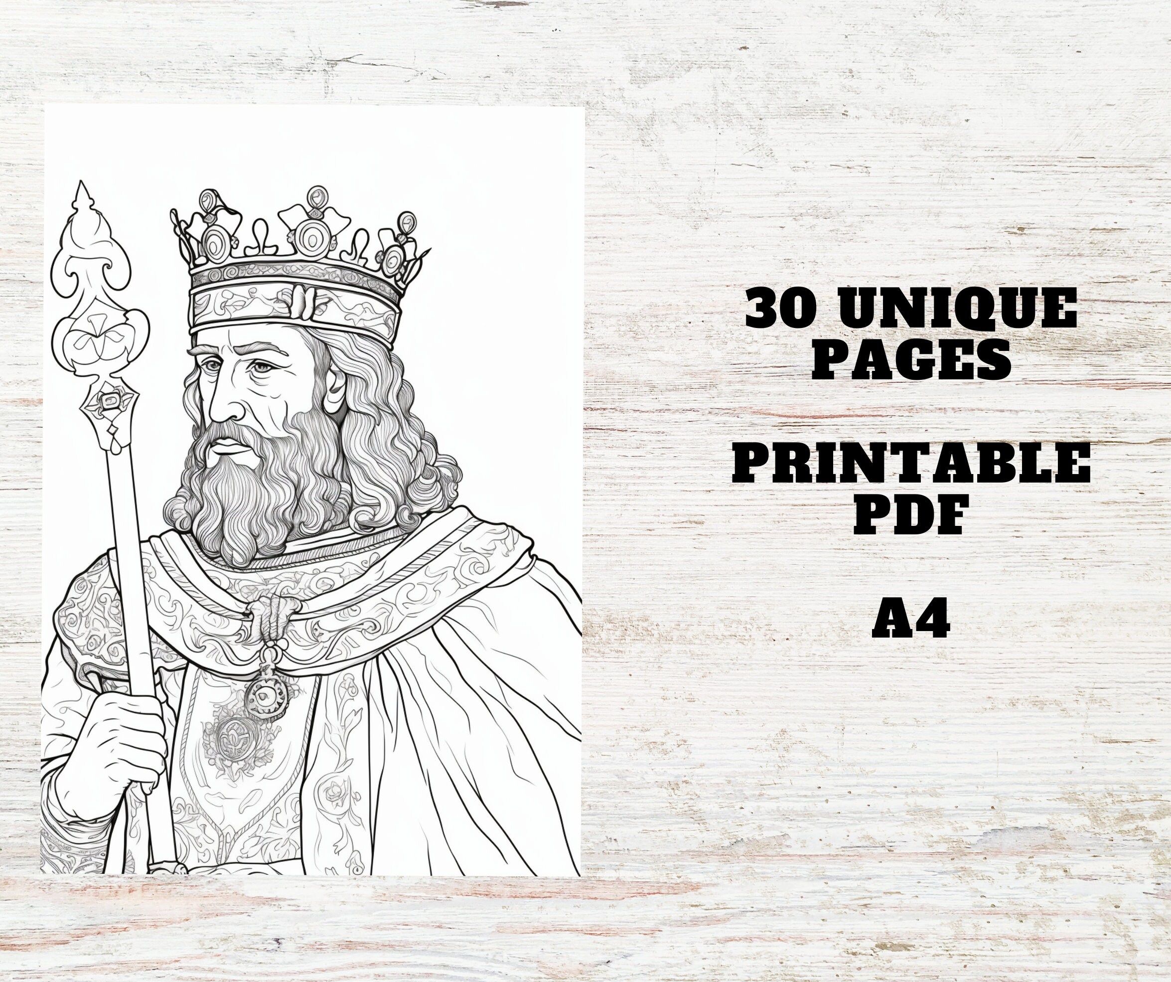 30 Medieval King Coloring Pages | Printable PDF 10 Pages A4 | Grayscale ...