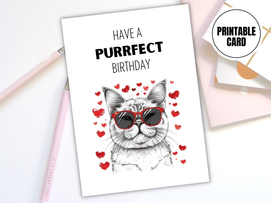 Printable Purrfect Birthday Card - Digital Download, Cat-themed ...