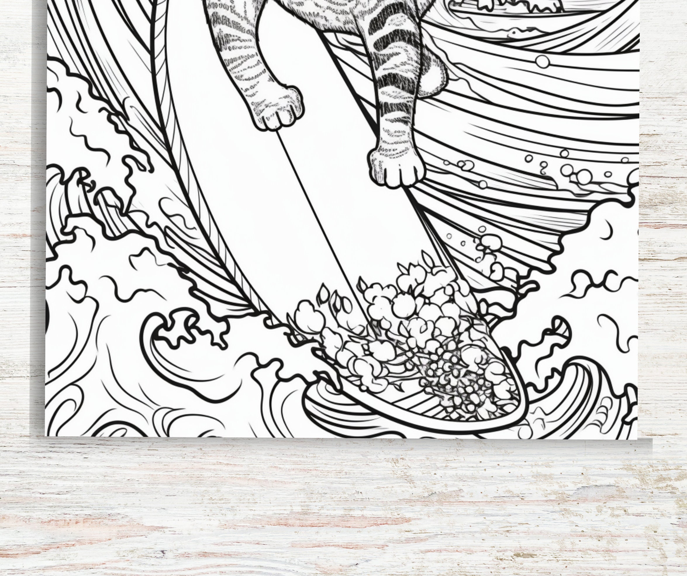 10 Cat Surfer Coloring Pages Printable PDF A4 Funny Cat Surfers Summer ...