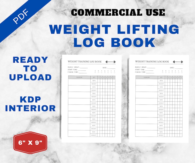 Weight Lifting Printable Logbook | 6"x9" KDP Interior | Workout Log ...
