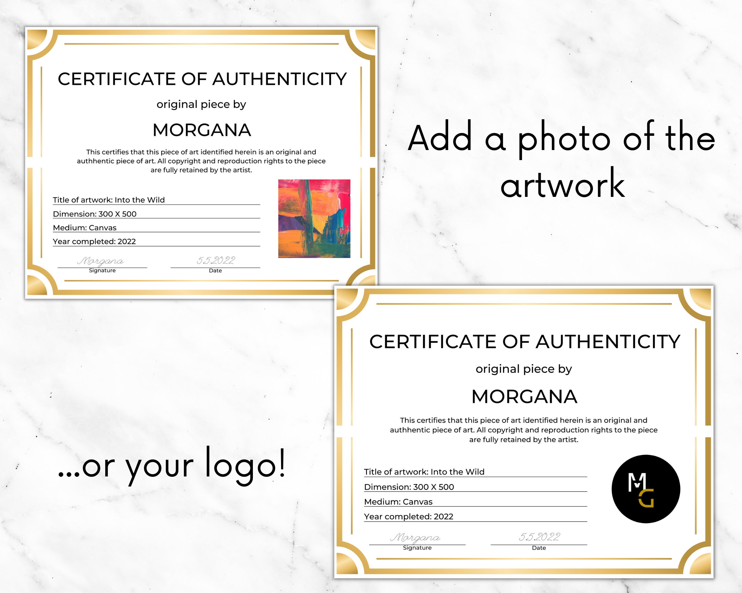 Certificate of Authenticity for Artwork, Authenticity Certificate ...