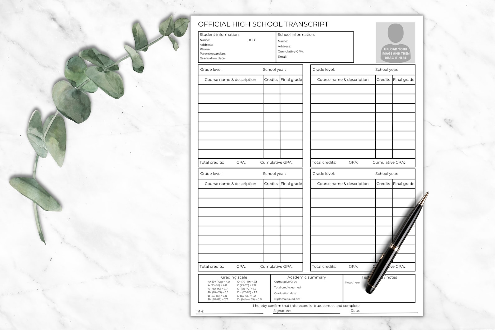 High School Transcript, Report Card Template, Editable Homeschool ...