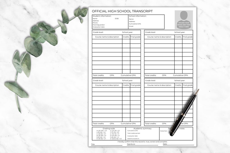 High School Transcript, Report Card Template, Editable Homeschool ...