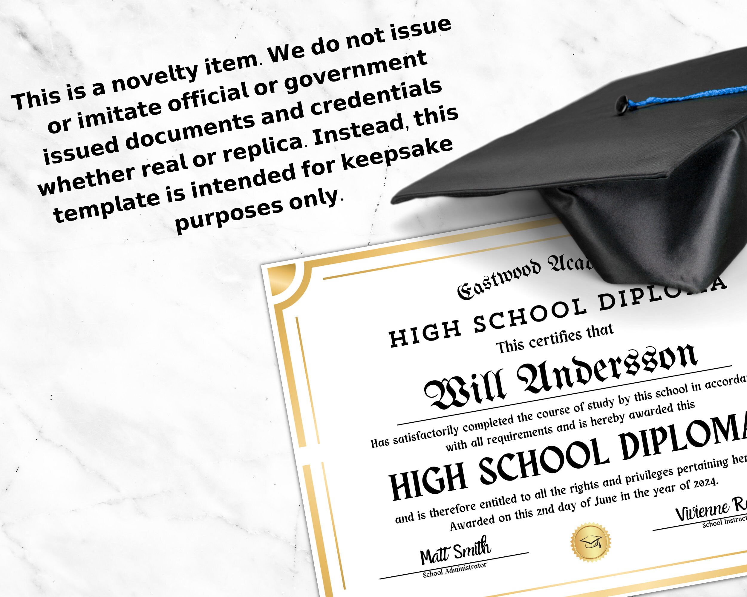 Personalized Diploma Template, Editable High School Diploma, Graduation ...