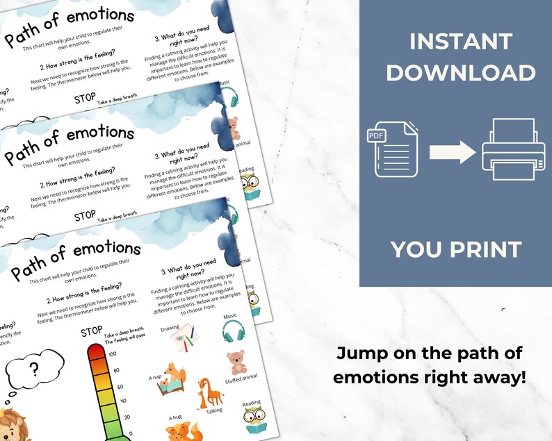 Emotion Regulation Chart for Kids Three Simple Steps to Calm, Path to ...