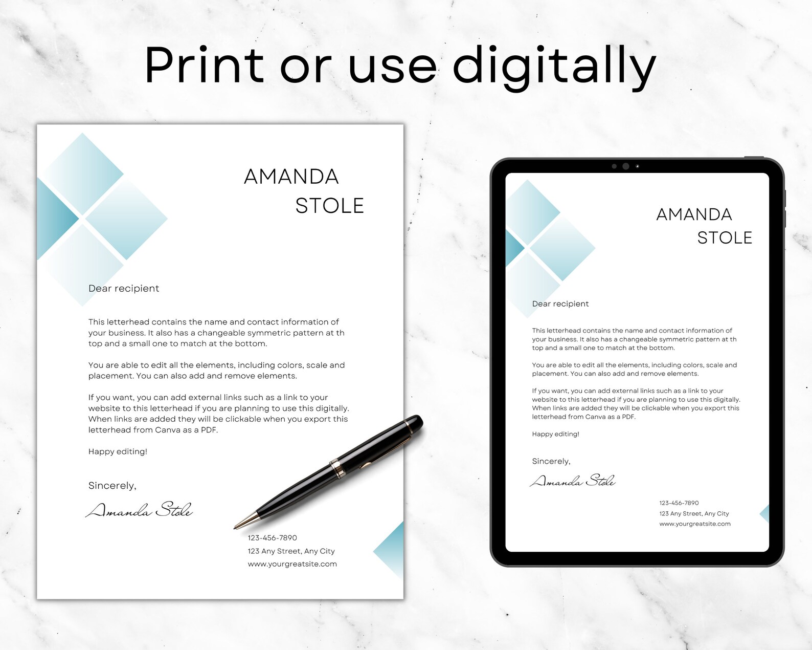 Modern Letterhead Template, Personal Letterhead Canva Template ...