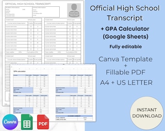 EDITABLE High School Transcript Template With GPA Calculator - Etsy