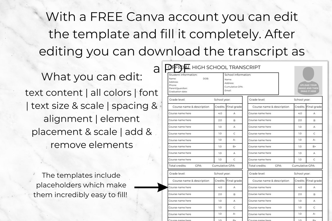High School Transcript, Report Card Template, Editable Homeschool ...