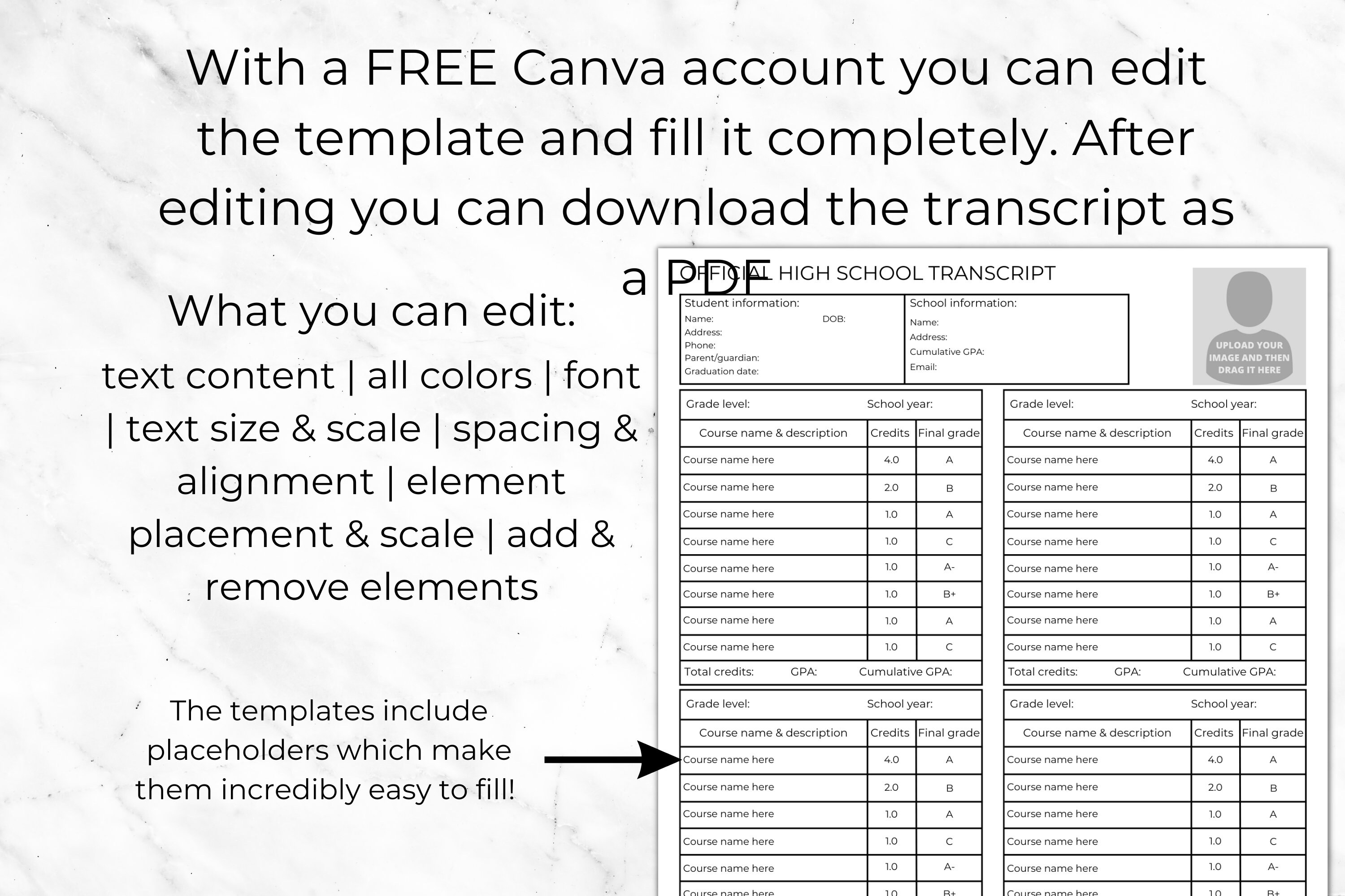 High School Transcript, Report Card Template, Editable Homeschool ... High School Transcript, Report Card Template, Editable Homeschool ...