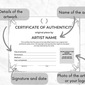 Certificate of Authenticity for Artwork, Art COA Template, Authenticity ...
