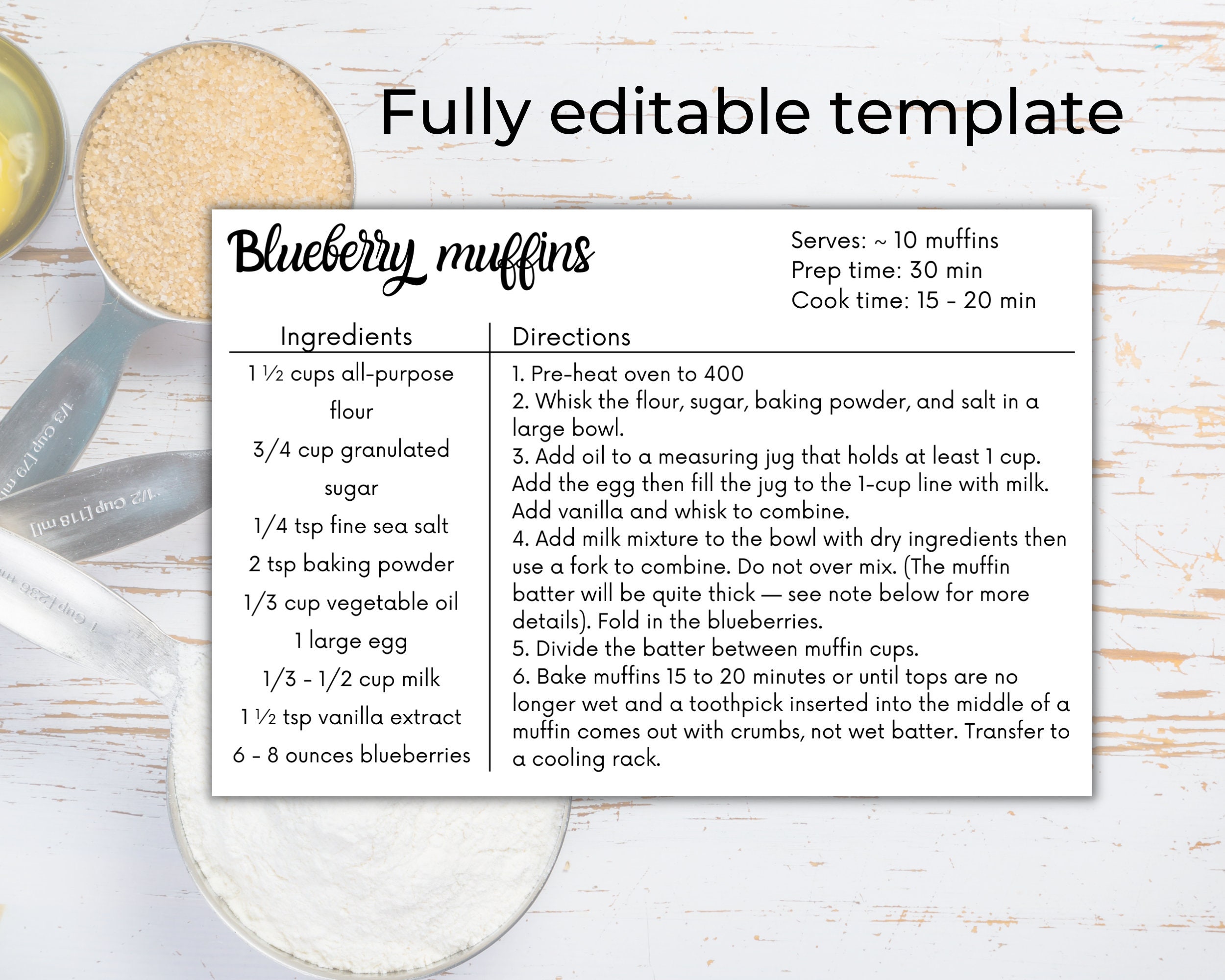 Recipe Card Template, 3X5 Recipe Card, 4X6 Recipe Card, 5X7 Recipe Card ...