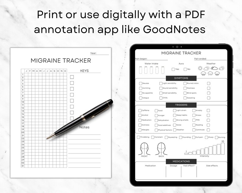 Chronic Migraine Tracker, Digital Migraine Log, Headache Symptom ...