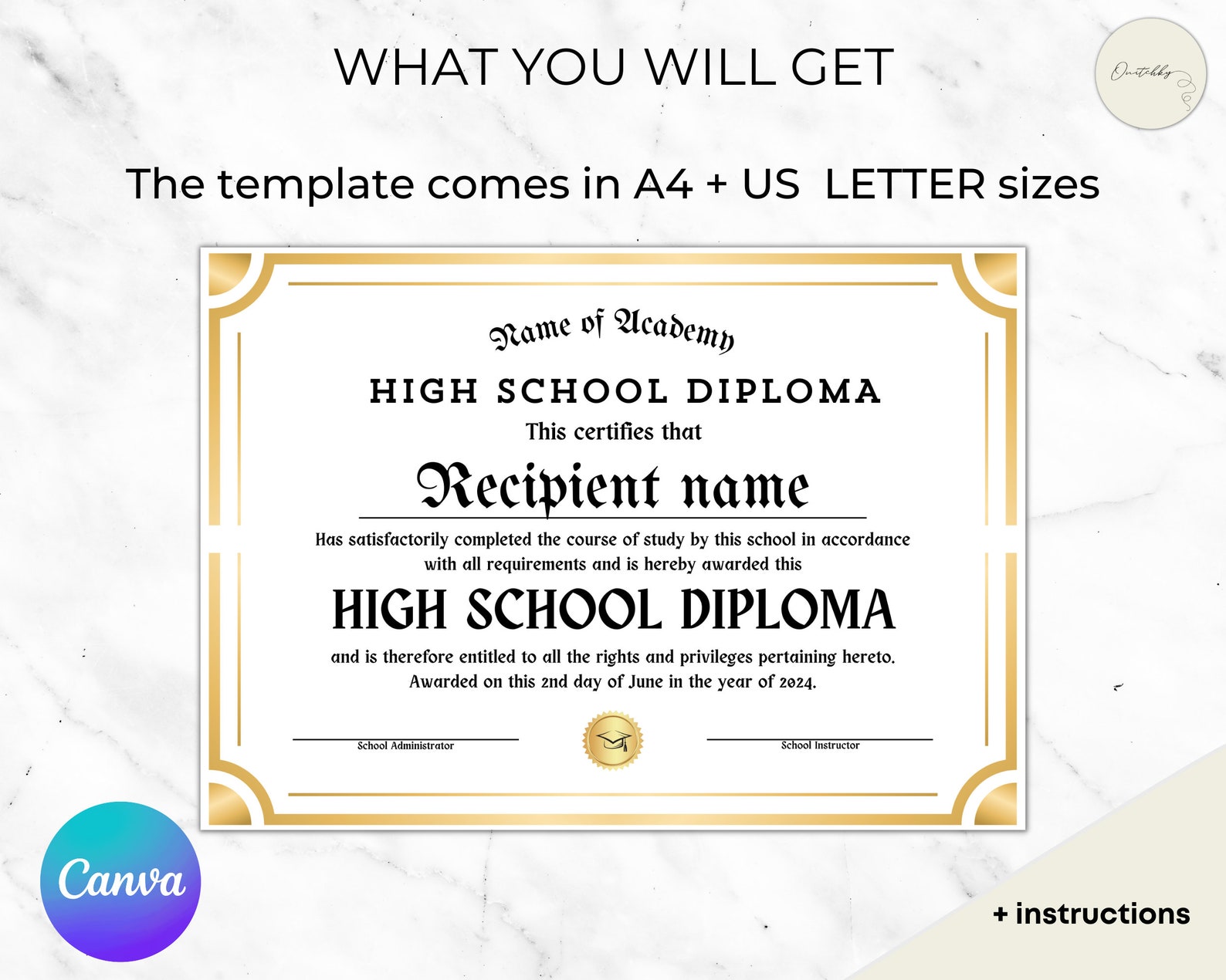 Personalized Diploma Template, Editable High School Diploma, Graduation ...
