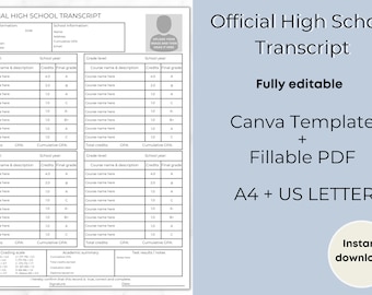 Report Card Template, Fillable High School Transcript, Printable Homeschool Transcript Template ...