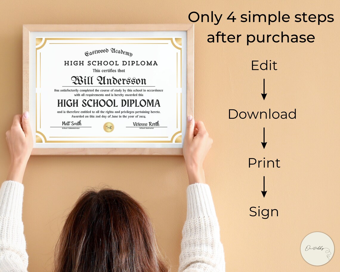 High School Diploma Template, Personalized Diploma Template, High ...