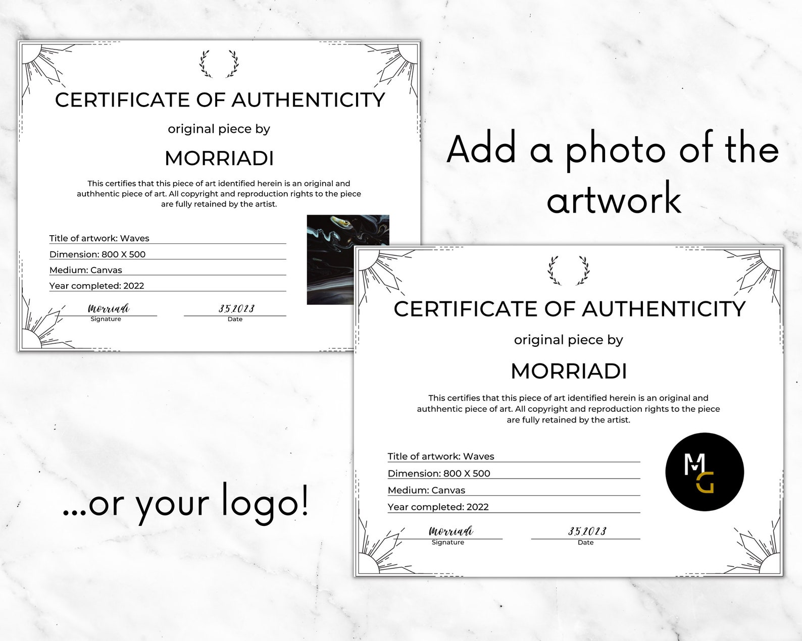 Certificate of Authenticity for Artwork, Art COA Template, Authenticity ...
