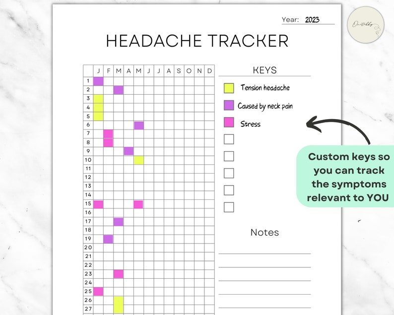 Printable Headache Tracker, Simple Migraine Log, Personalized Headache ...