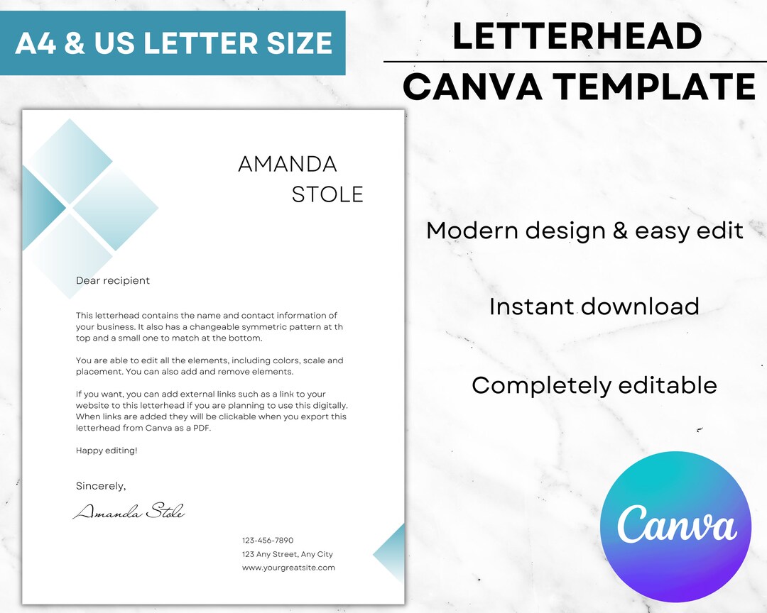Modern Letterhead Template, Personal Letterhead Canva Template ...