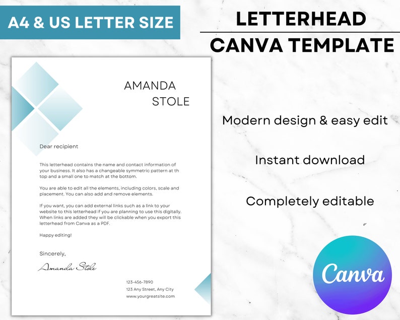 Modern Letterhead Template, Personal Letterhead Canva Template ...
