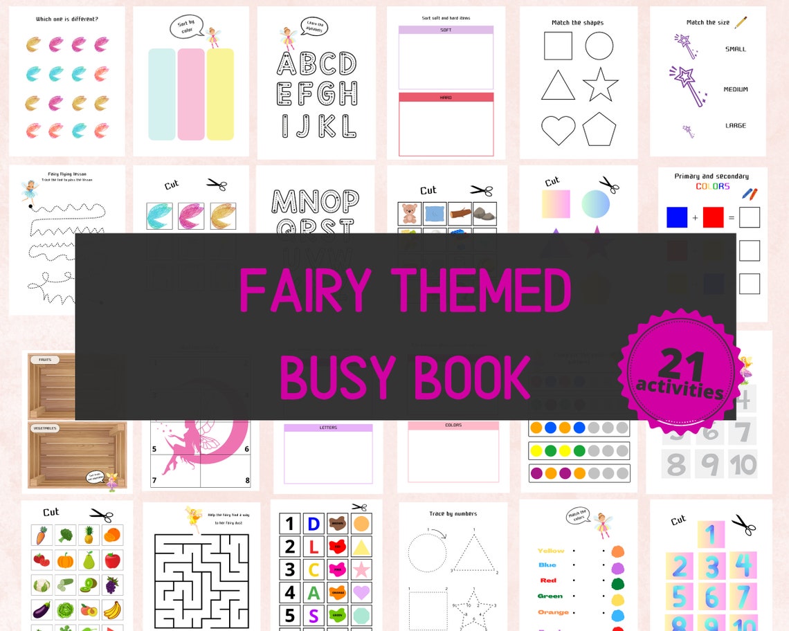 Printable Fairy Busy Book for Kindergarten, Preschool Learning Workbook ...