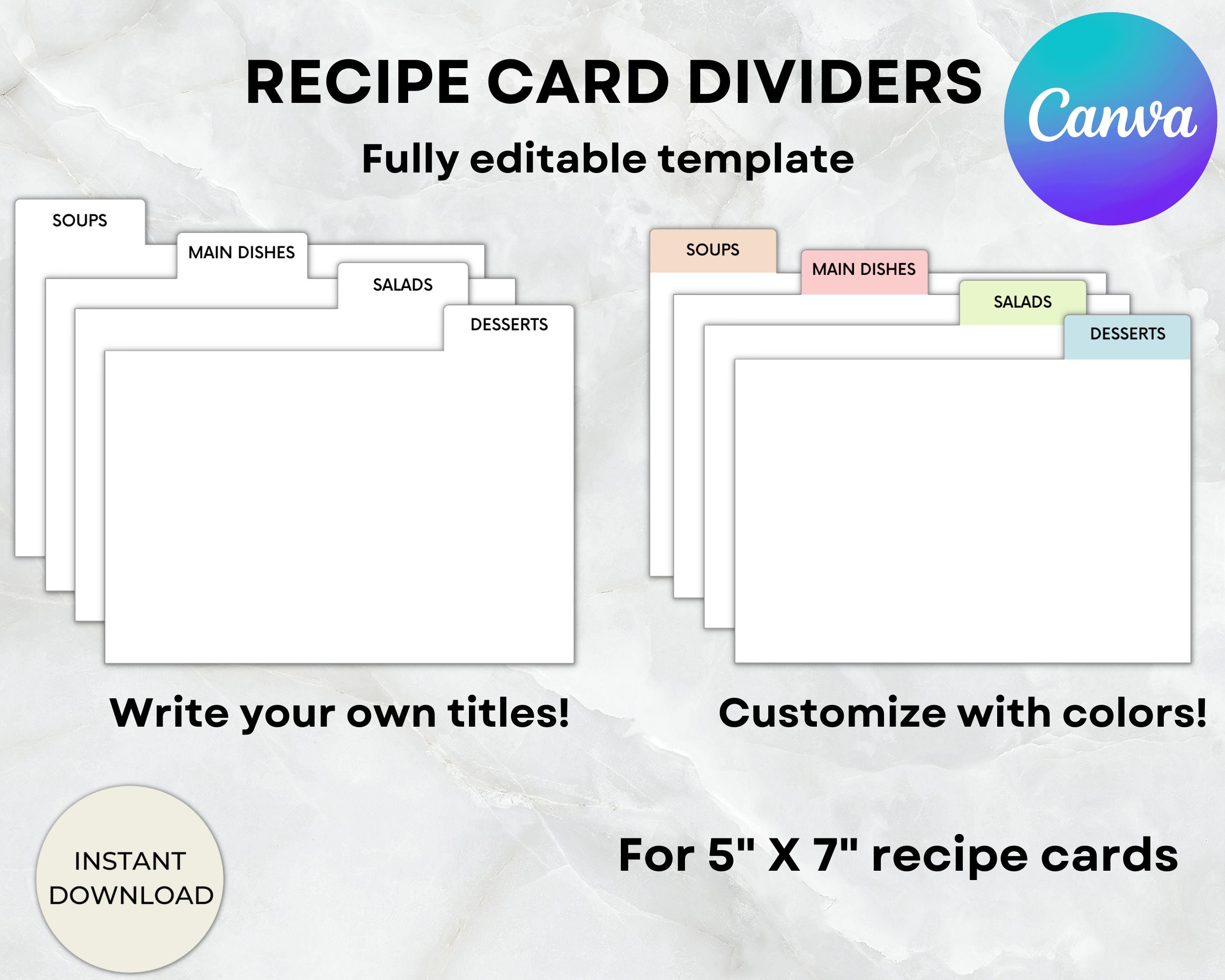 Recipe Card Dividers, 5X7 Recipe Card Divider Template, Recipe Box ...